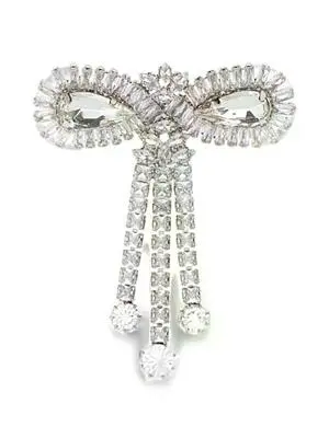 Alessandra Rich Embellished Bow Brooch - Silver