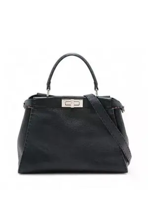 Fendi 2000-2010 Medium Leather Selleria Peekaboo Iconic Satchel - Black