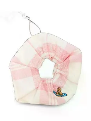 VIVIENNE WESTWOOD Orb-embroidered Check-pattern Scrunchie - Neutrals