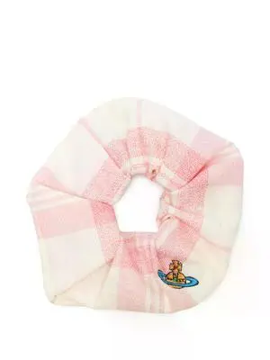 VIVIENNE WESTWOOD Orb-embroidered Check-pattern Scrunchie - Neutrals