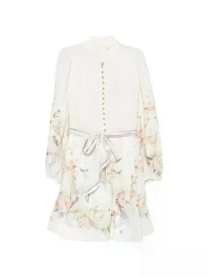 Zimmermann Floral Print High Neck Mini Dress - Neutrals