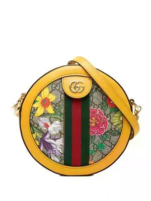 Gucci 2000-2015 Mini Gg Supreme Flora Web Ophidia Round Crossbody Bag - Yellow