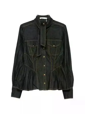 Zimmermann Pussy-bow Peplum Shirt - Blue