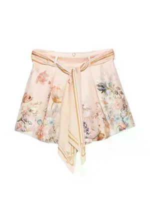 Zimmermann Floral-print Belted Shorts - Pink