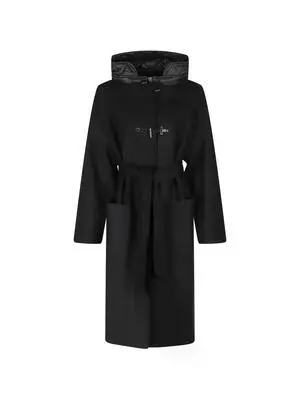 FAY Belted Hooded Coat - Black