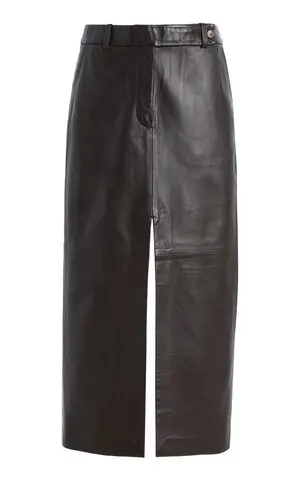 Co Tailored Front-slit Leather Midi Skirt