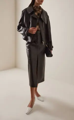 Co Tailored Front-slit Leather Midi Skirt