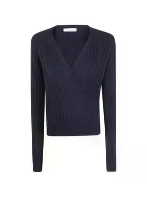 Liviana Conti Ribbed Knit Wrap Sweater - Black