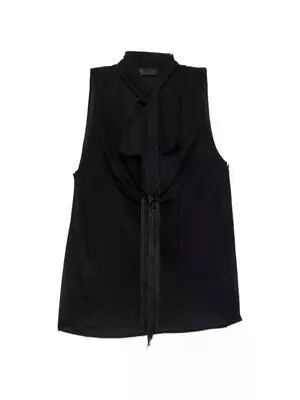 Liu Jo Sleeveless Pussy-bow Top With Fringe Detail - Black