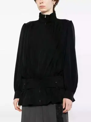 FETICO Belted Zip-up High Neck Long Sleeve Top