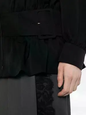 FETICO Belted Zip-up High Neck Long Sleeve Top