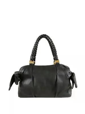 FERRAGAMO 2000-2010 Calfskin Vara Braided Handle Shoulder Bag - Black