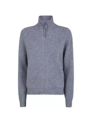 Seventy Sequin-embellished Ribbed Cardigan - Grey