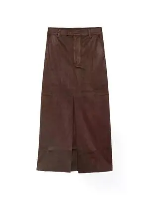 ELEH Suede-effect Front-slit Midi Skirt - Brown
