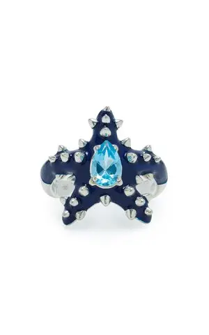 Bea Bongiasca Stella Sterling Silver Topaz And Enamel Ring - Blue