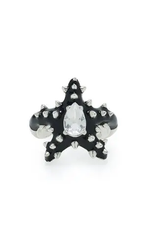 Bea Bongiasca Stella Sterling Silver Crystal And Enamel Ring - Black