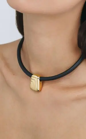 PAMELA ZAMORE 18k Labyrinth Clip Pendant On Leather Cord Necklace