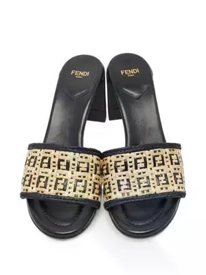 Fendi Ff Motif Raffia Block Heel Sandals