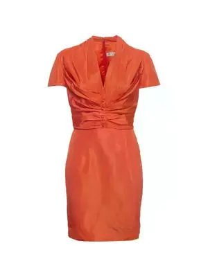 Dior Pleated V-neck Mini Dress - Orange