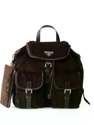 Prada Medium Corduroy And Leather Backpack - Brown