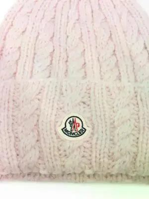 Moncler Cable Knit Beanie Hat - Pink