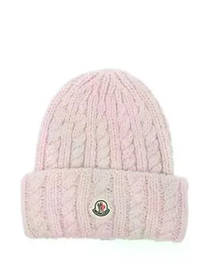 Moncler Moncler Cable Knit Beanie Hat Pink