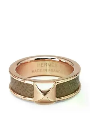 Hermès Rose Gold-tone Leather Studded Ring - Pink