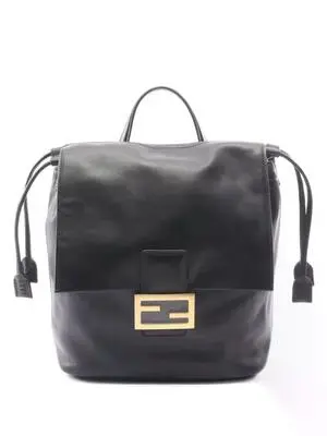 Fendi 2010s Ff Leather Backpack - Black