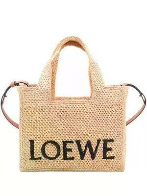 Loewe 2010-2026 Small Raffia Font Tote Satchel - Neutrals