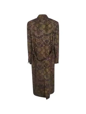 UMA WANG Floral-jacquard Double-breasted Coat - Brown