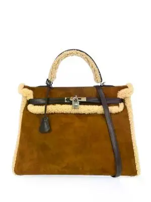 Hermès 2005 35 Kelly Shearling-trim Two-way Handbag - Brown
