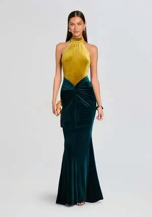 Retrofete Goleta Velvet Dress - Ochre/sarcelle
