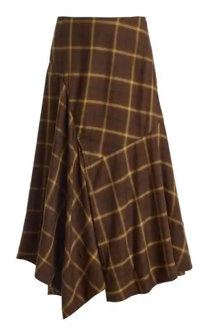 Co Asymmetric Check Plaid Full Skirt - Brown