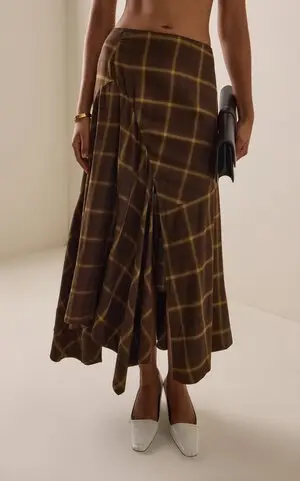 Co Asymmetric Check Plaid Full Skirt