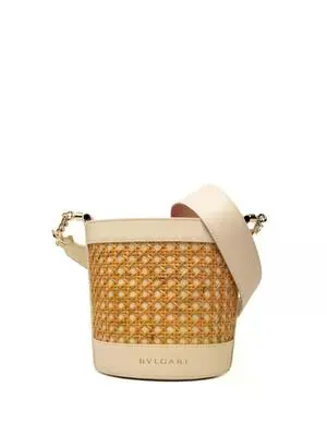 BVLGARI 2000-2026 Wicker And Calfskin Serpenti Forever Bucket Bag - Neutrals