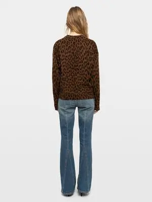 Zadig&Voltaire Soulo Leopard Print Wool & Cashmere Crew Neck Sweater