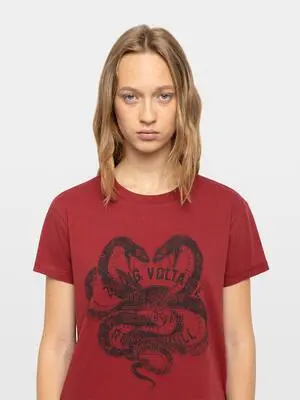 Zadig&Voltaire Walk Cotton T-shirt With Snake Print And Rhinestones