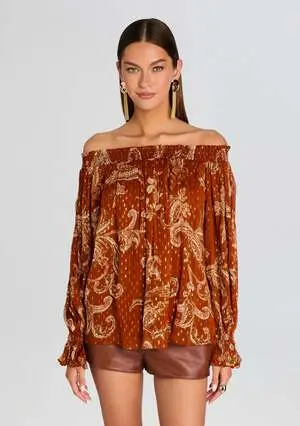 Hemant & Nandita Leya Smocked Off Shoulder Top