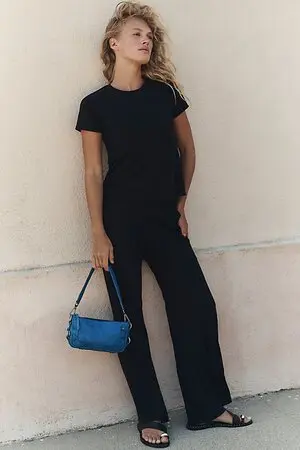 Free People Peplum Tee And Flare Pant Set - Black
