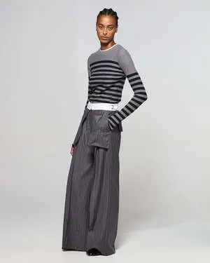 Serena Bute Wool Pinstripe Inside Out Trouser - Grey
