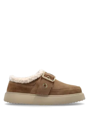 Inuikii Micro Buckle' Suede Mules With Faux Fur Lining - Brown