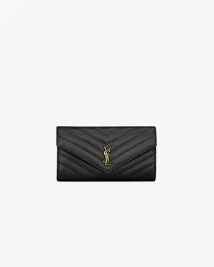 Saint Laurent Cassandre Matelassé Large Flap Wallet In Grain De Poudre Leather - Black