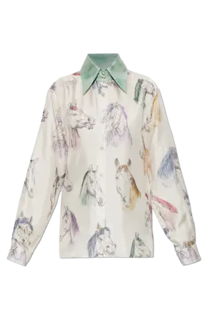 Moschino Silk Shirt With Print - Cream