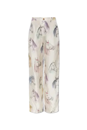 Moschino Silk Pants With Print - Cream