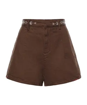 OTTOD'AME Embroidered High-waisted Shorts - Brown