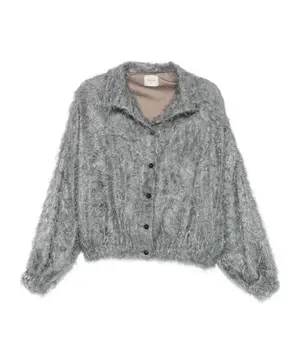 ALYSI Cropped Fringe Jacket - Grey