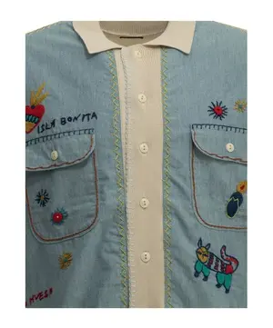 Kapital Knit X Chambray Polo Shirt Isla Bonita' Casual Shirt - Beige