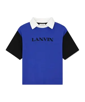 LANVIN Logo-embroidered Colour-block T-shirt - Blue
