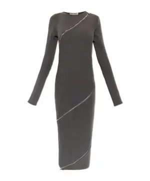Attico Long Sleeve Dress With Decorative Zipper Detail - Grey