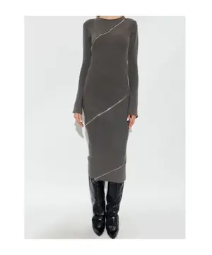 Attico Long Sleeve Dress With Decorative Zipper Detail - Grey